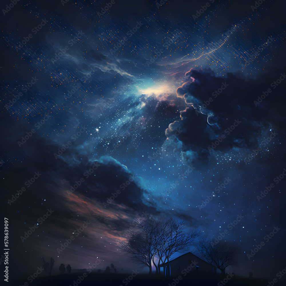 Surreal night sky full of stars and epic milky ways. Neural network AI ...