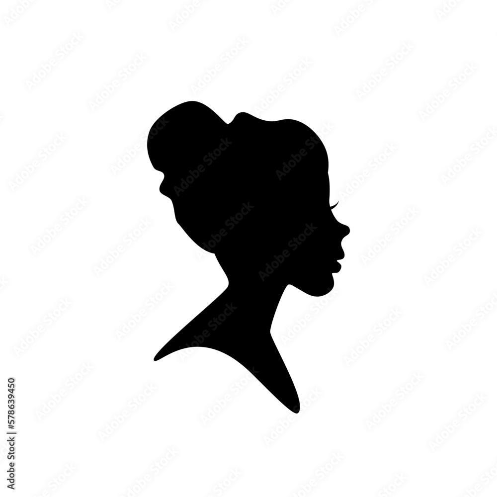 Silhouette of black woman.Woman face with hairstyle.Side view vector ...