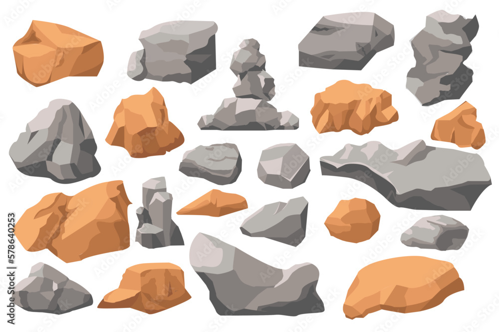 Set concept Rocks and stones without people scene in the flat cartoon ...