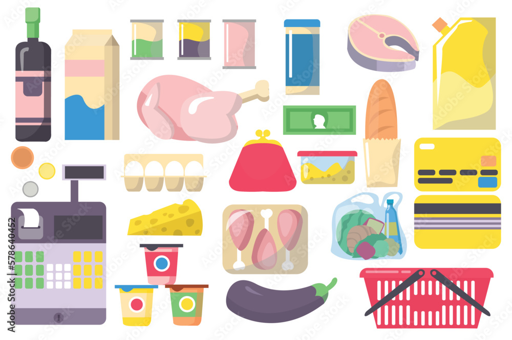 Set concept Supermarket product without people scene in the flat ...