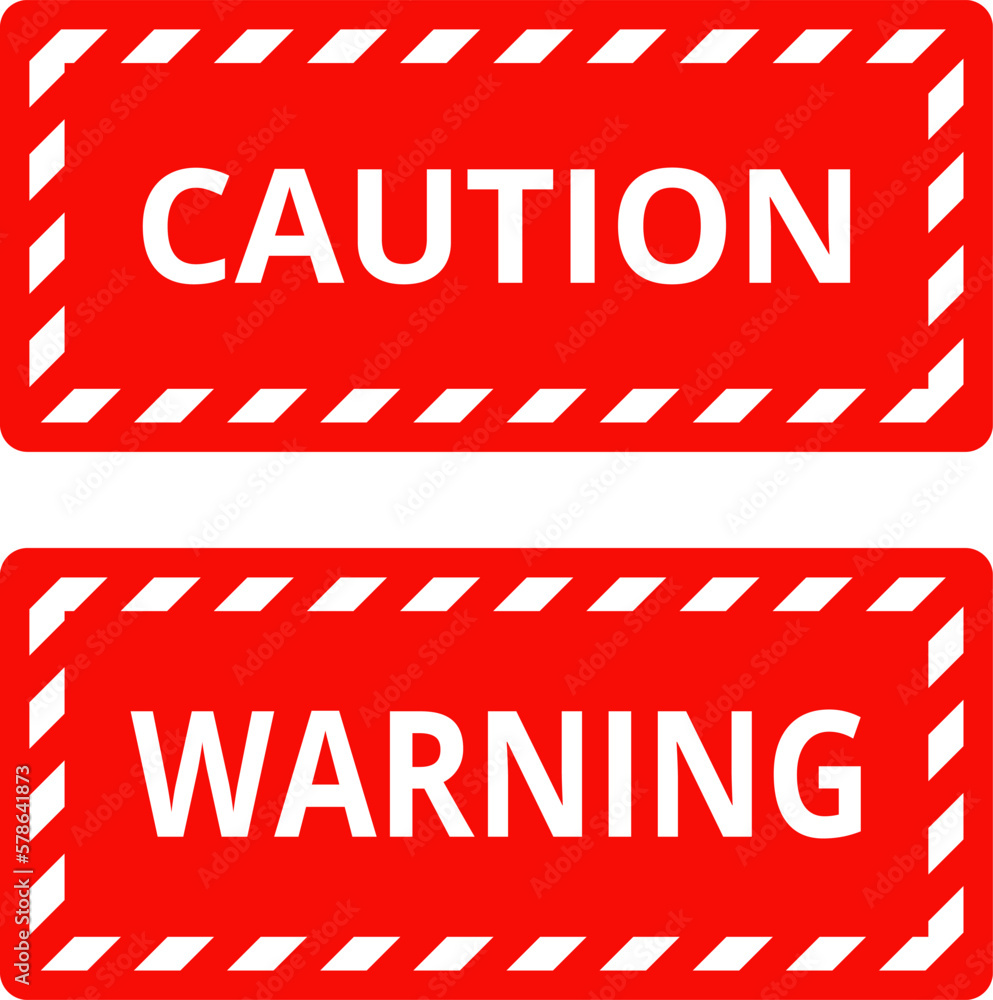 Attention, danger or caution sign. Various white and red warning signs ...