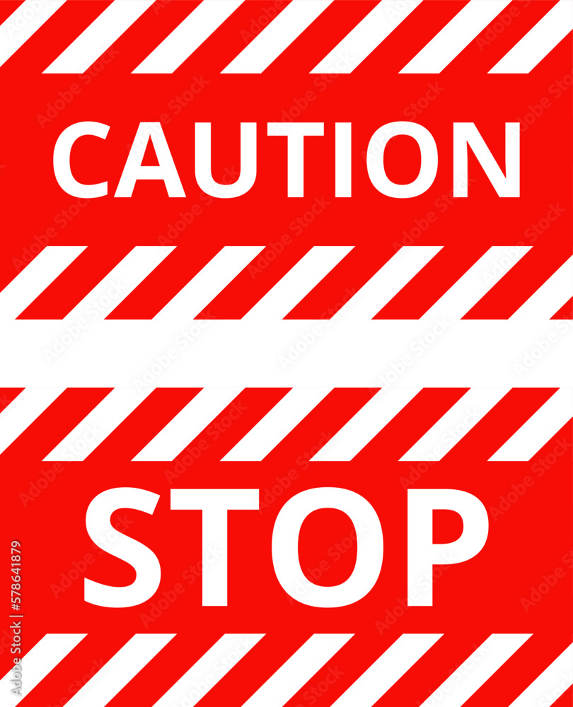 Attention, danger or caution sign. Various white and red warning signs ...