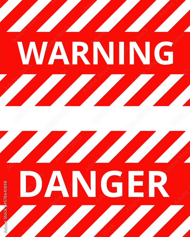 Attention, danger or caution sign. Various white and red warning signs ...