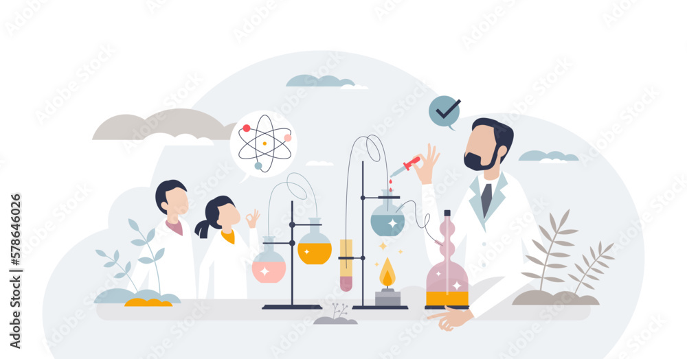 Science experiments with kids in children laboratory tiny person ...