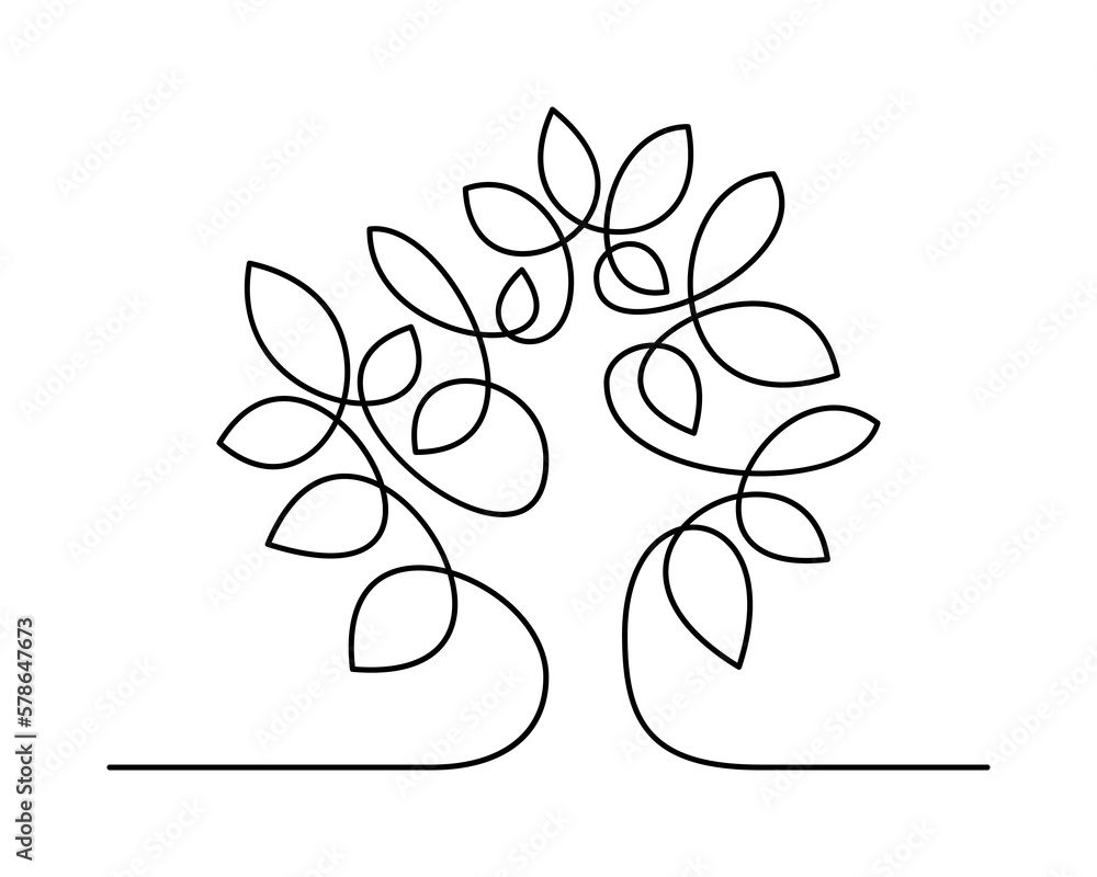 Walnut tree in continuous line drawing style. Vector illustration ...