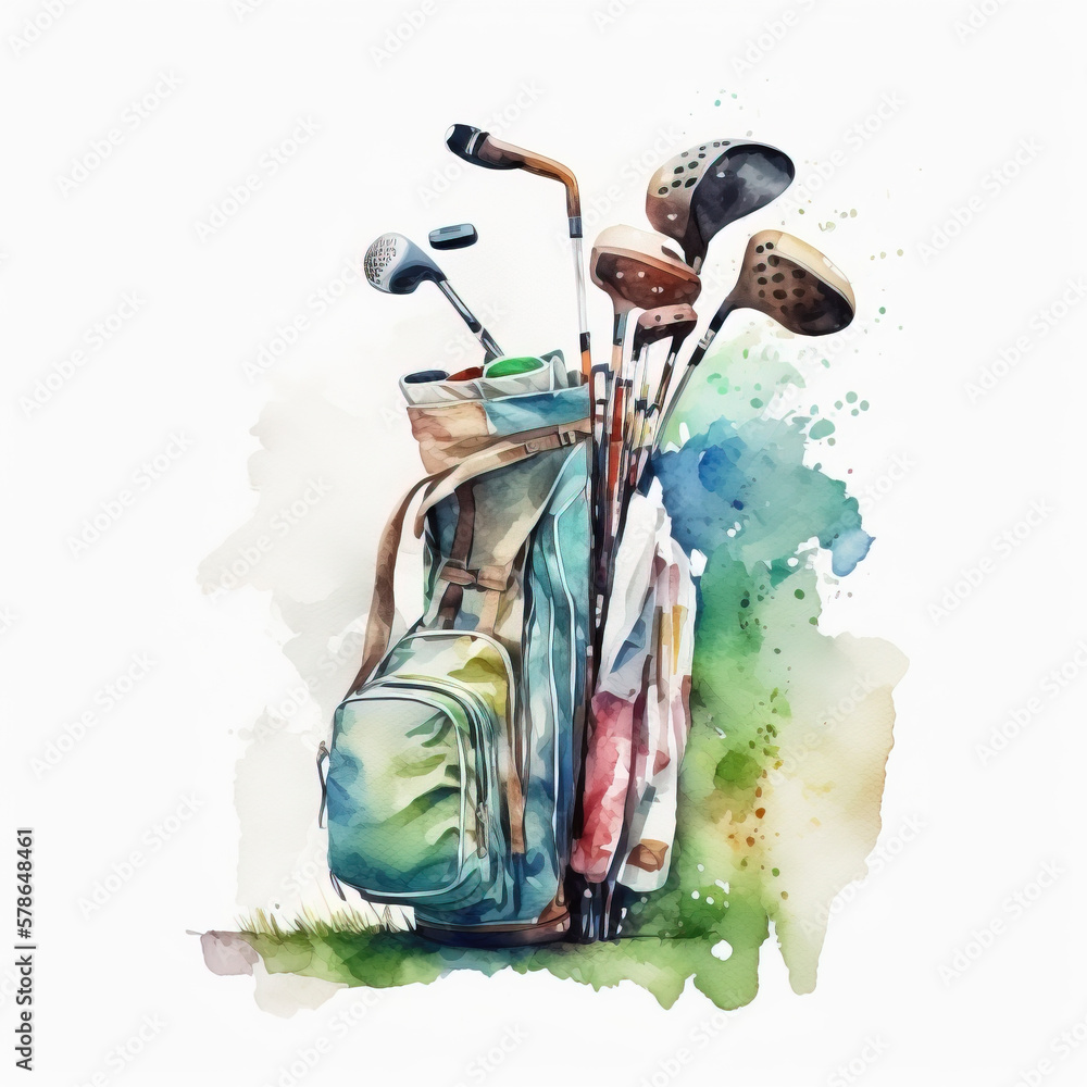 Watercolor of vintage golf bag on white background created with ...