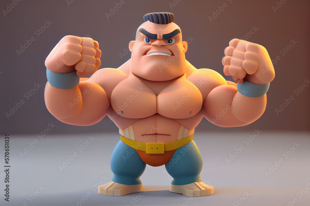 Generative AI 3d of an angry little muscle man shirtless with a crest ...