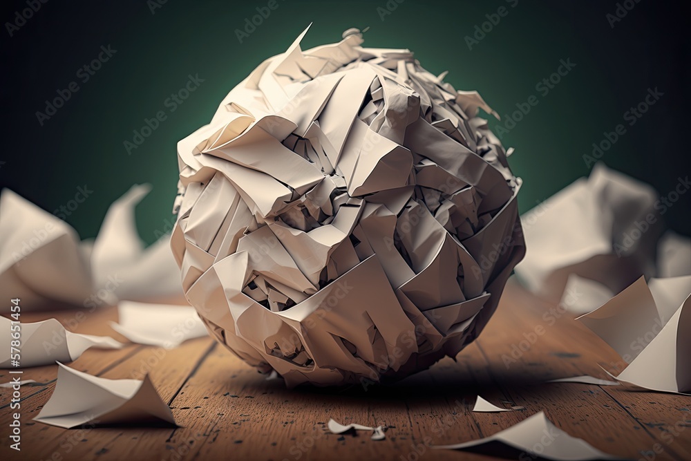 Crumbled paper ball representing the mountain of ideas and originality ...