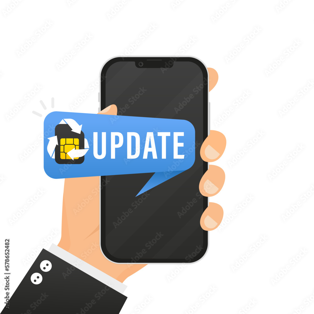 Message bubble on a smartphone, Update sim card. Sim card vector mobile ...