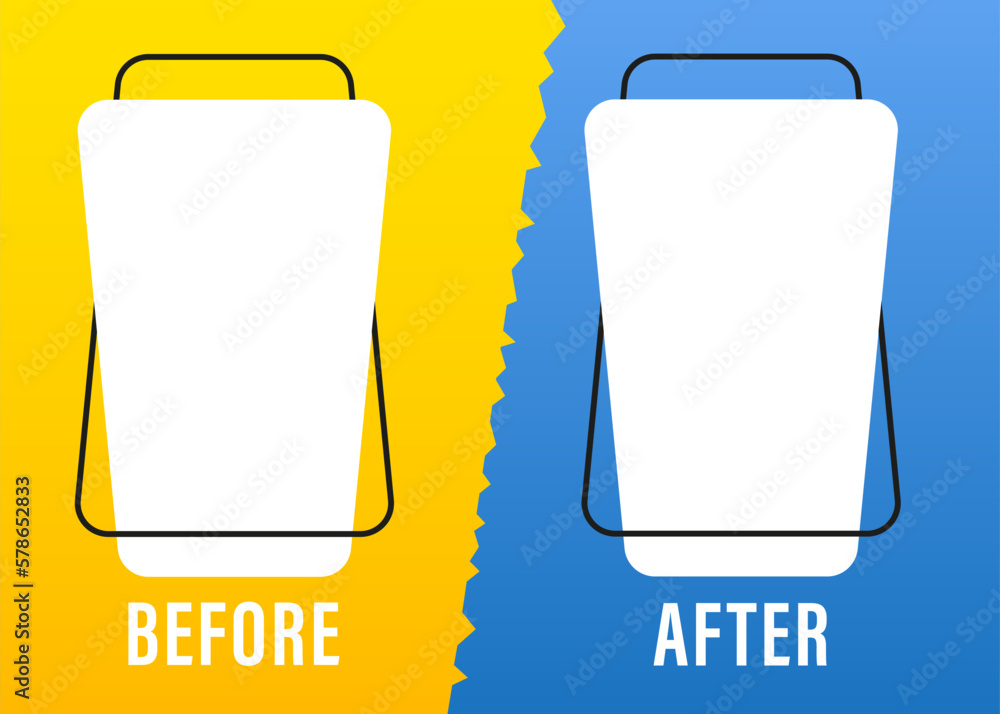 Before and after background template. Two colors with halftone corners ...