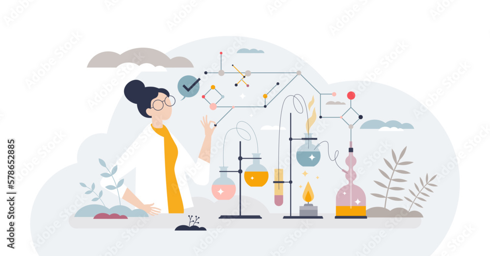 Chemical engineer profession with chemistry field work tiny person ...