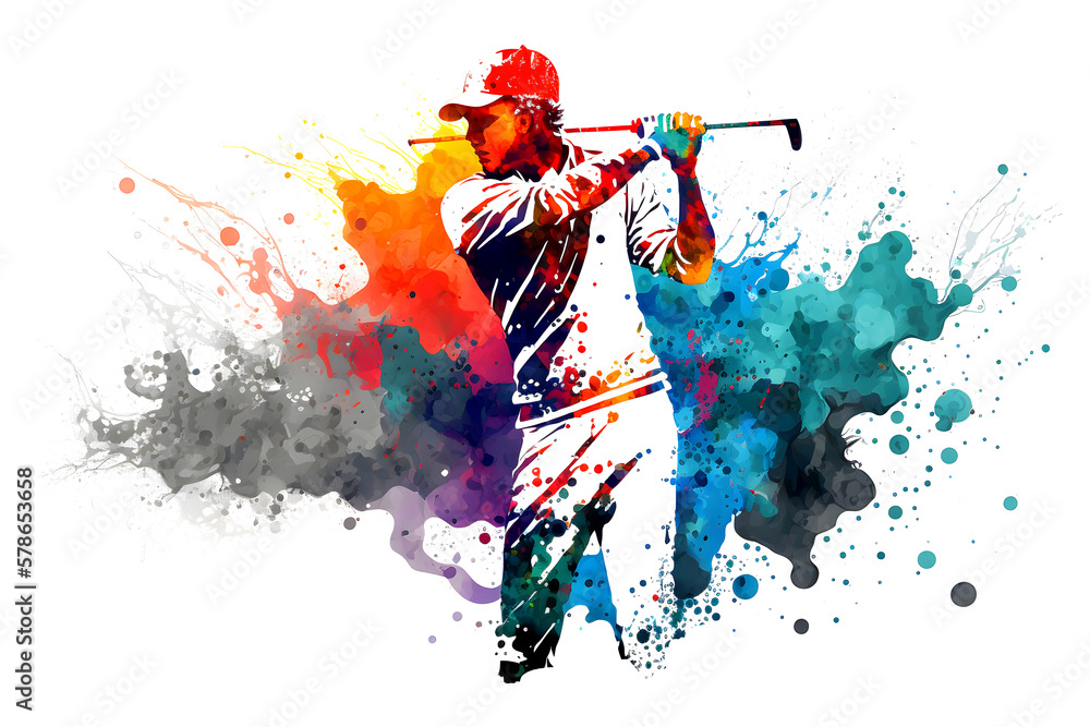 golf player with watercolor rainbow splash. Neural network AI generated ...