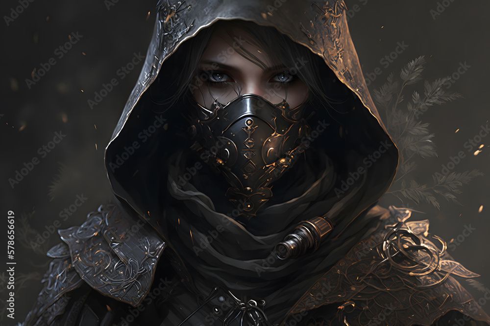 Fantasy woman warrior assassin portrait. Neural network AI generated ...