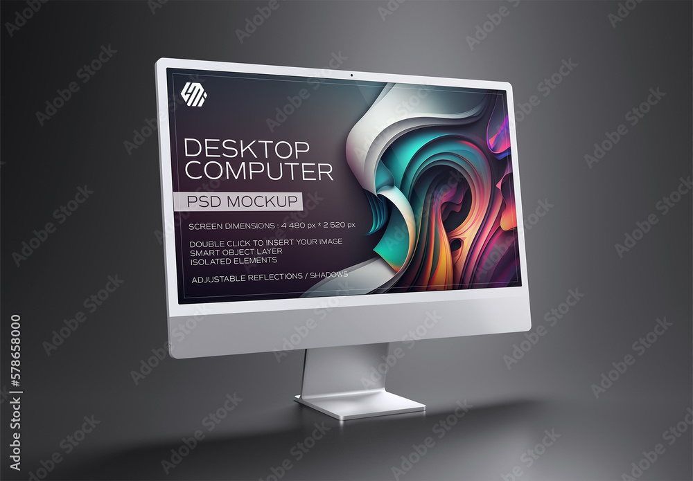 Modern Desktop Computer Mockup On Black Stock Template | Adobe Stock