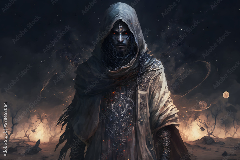 Arabic warrior assassin portrait against a dark background. Neural ...