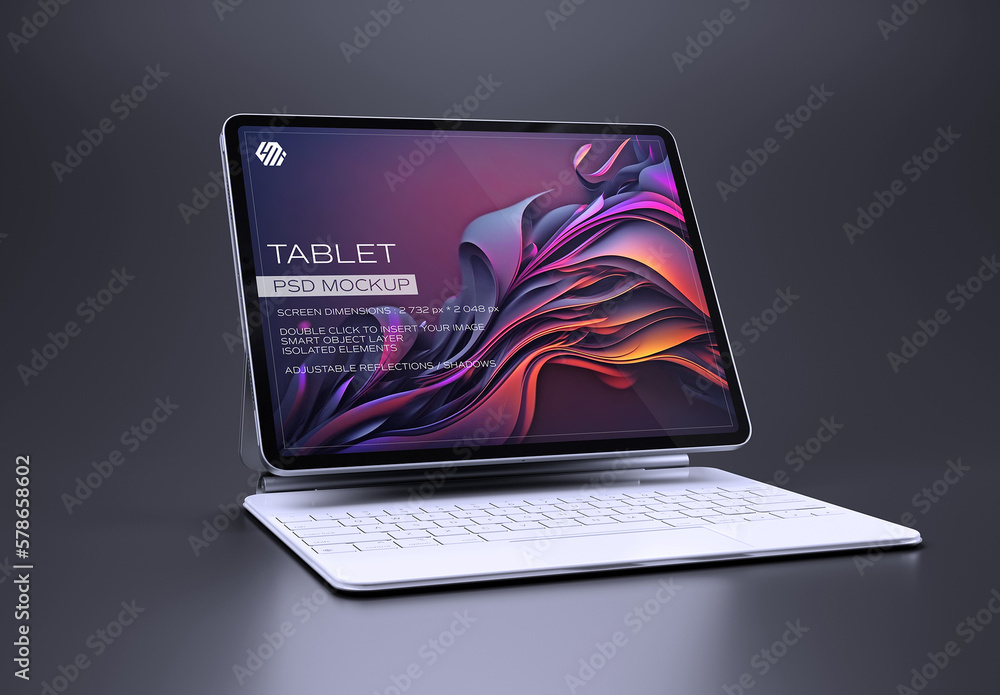 Tablet Touchscreen and Keyboard Mockup On Black Stock Template | Adobe ...