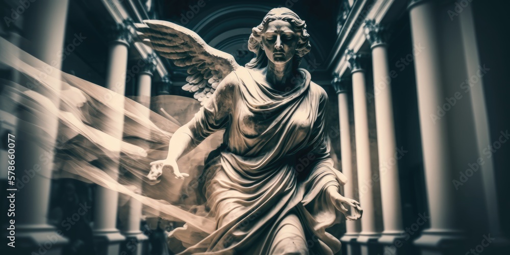 Imaginary ancient Greek goddess statue, intense epic portrayal and ...