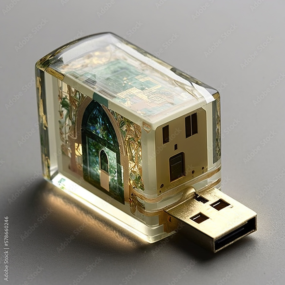 A pendant made of a usb drive embedded in a clear resin block, concept ...
