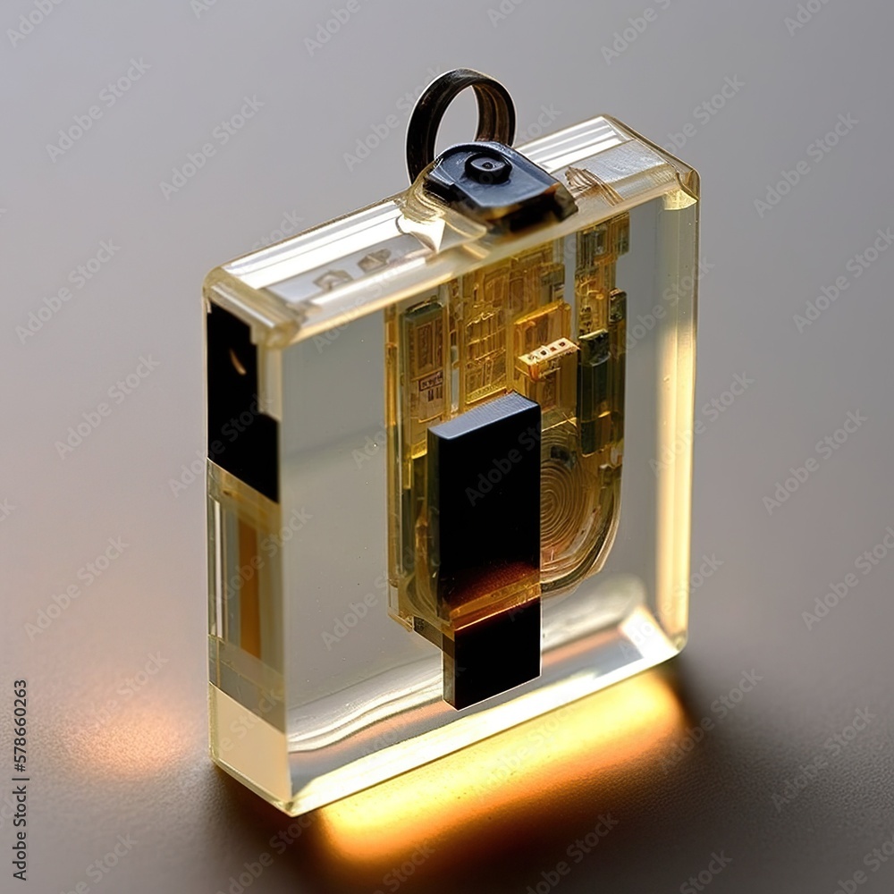 A pendant made of a usb drive embedded in a clear resin block, concept ...
