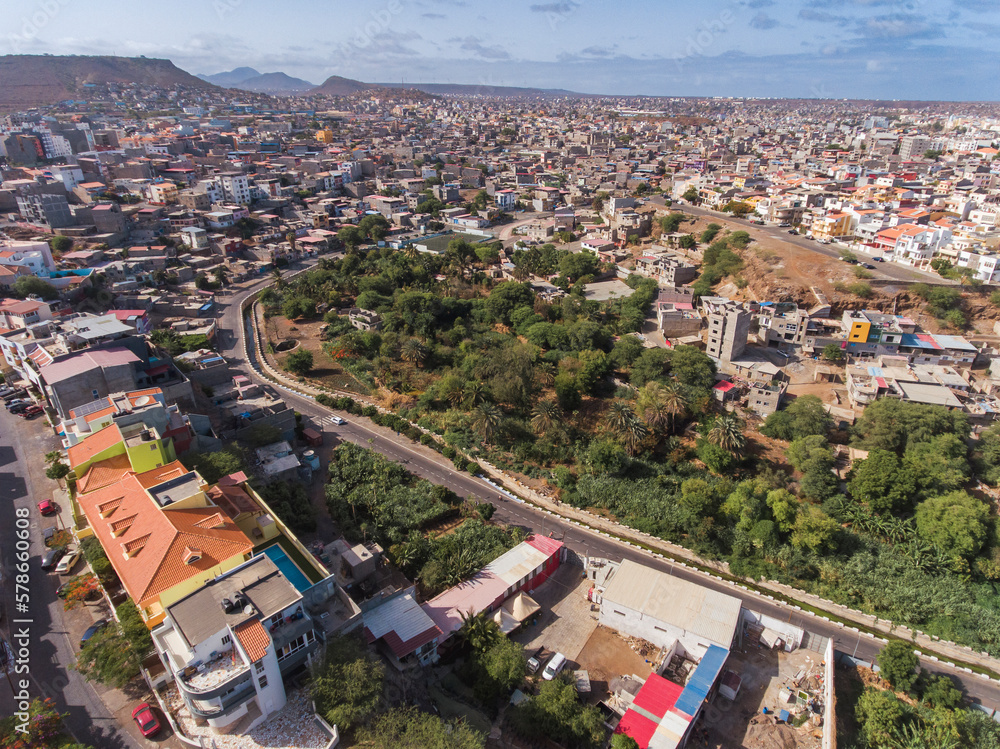 Aerial photos of Praia, the capital city of Santiago Island, Cabo Verde ...