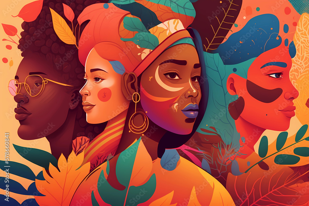 Portraits of different women in a modern trendy style. The concept of ...