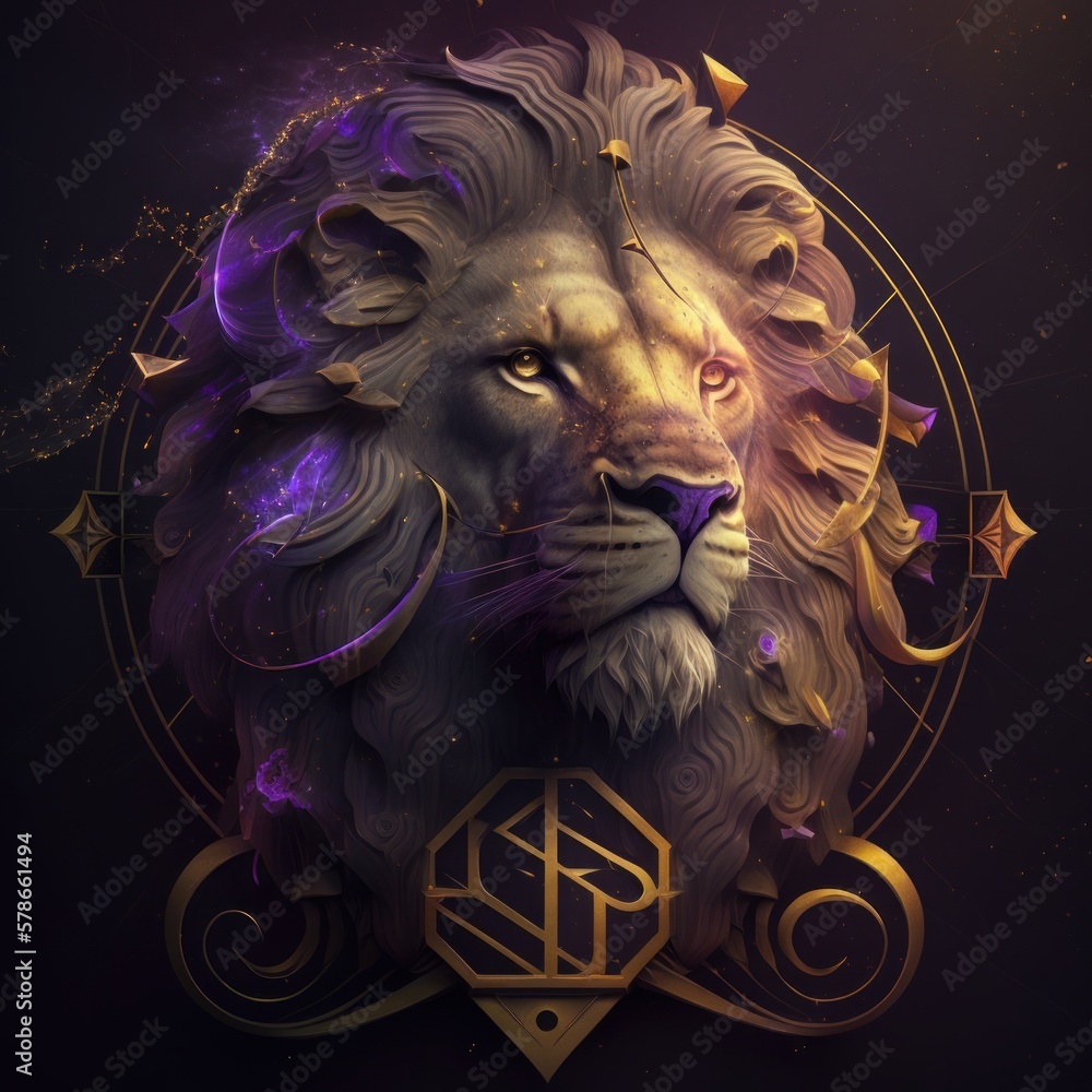Stunning Astrological Symbol of Leo with Royal Purple and Gold Lion ...