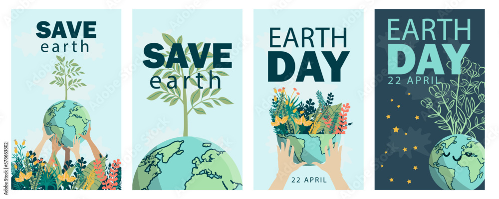 Vetor de illustration save the earth, protect nature and the ...