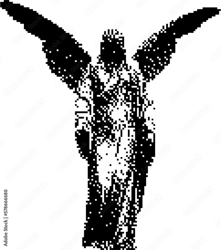 fallen angel statue ancient greek, vaporwave era, brutalism, bitmap art ...