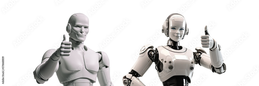Set of robots giving thumbs up isolated on white background ...
