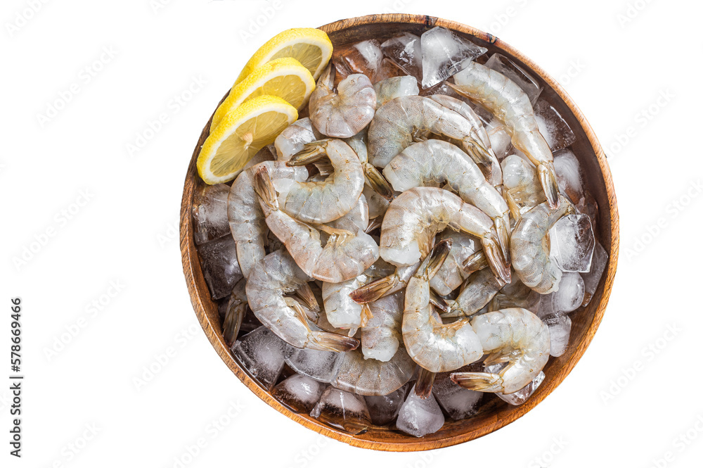 Uncooked Raw peeled tiger white shrimp prawn. Isolated, transparent ...