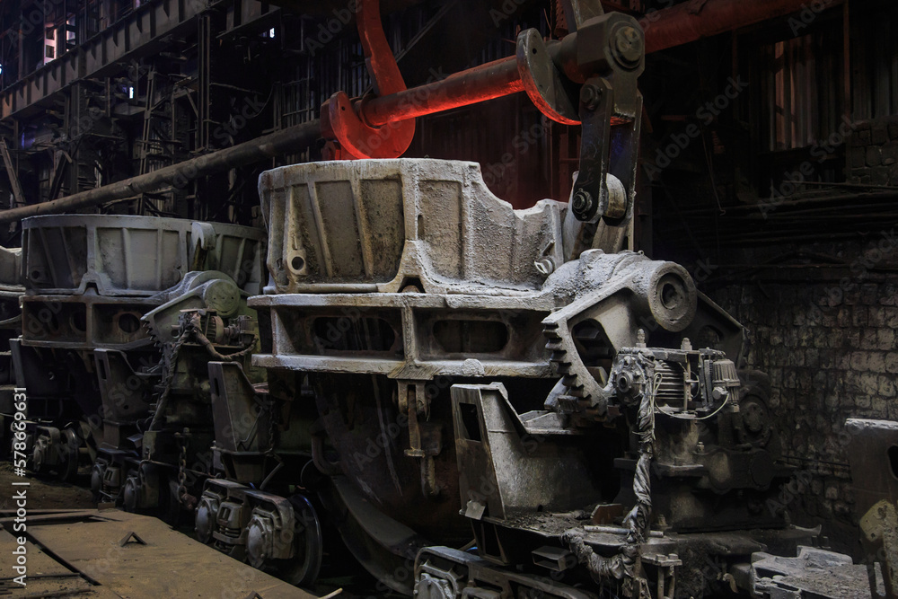 Slag carrier wagon with hot melting slag in container. Stock Photo ...