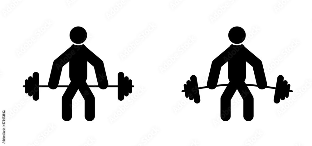 Cartoon sportsman stickman, stick figure man and weightlifting ...