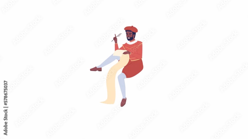 Animated medieval poet with quill. Renaissance writer in royal clothes ...