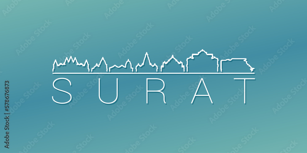 Surat, Gujarat, India Skyline Linear Design. Flat City Illustration ...
