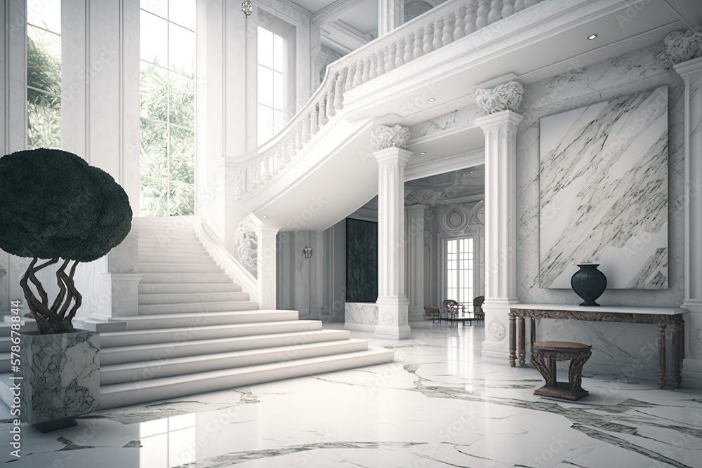 White house interiors in thailand with a marble stone background and a ...