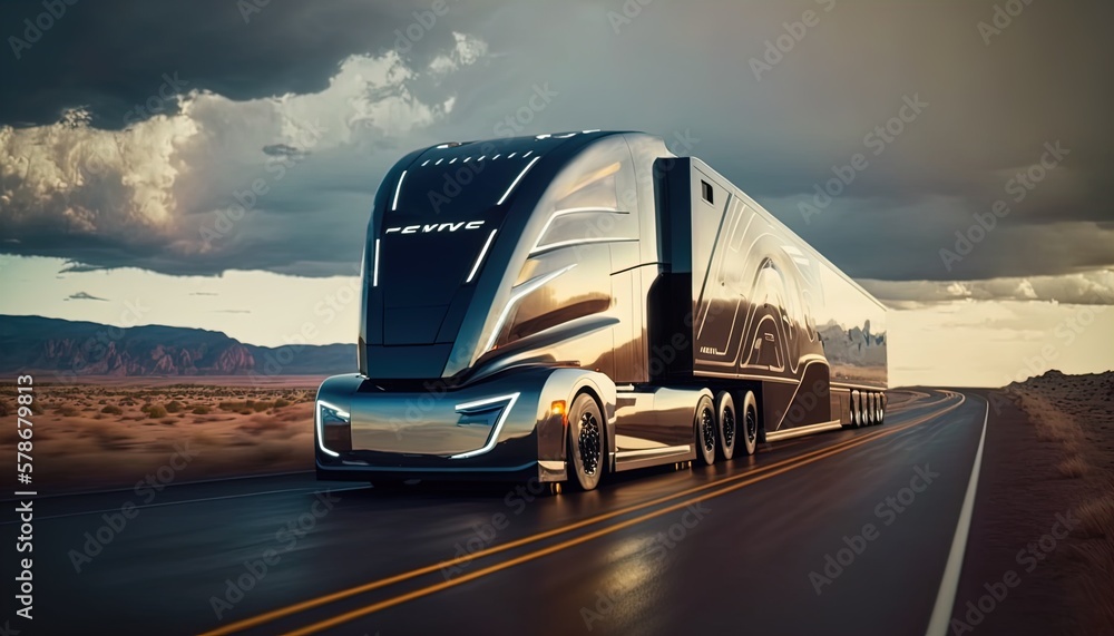 Autonomous driving truck drives on the highway, AI control created with ...