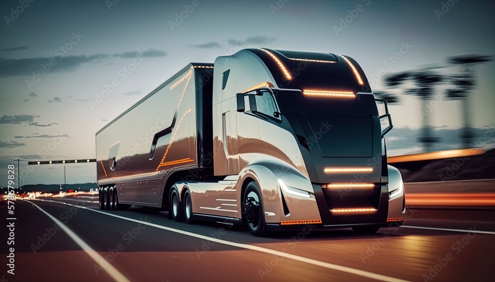 Autonomous driving truck drives on the highway, AI control created with ...
