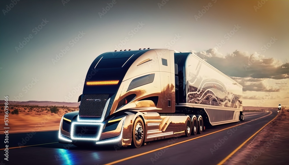 Autonomous driving truck drives on the highway, AI control created with ...