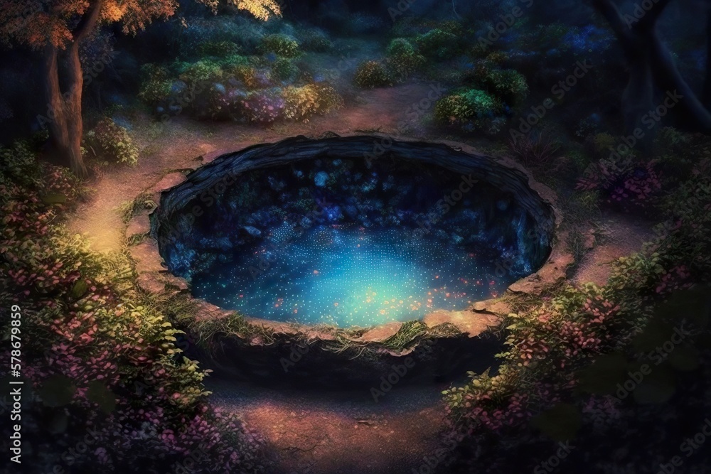 Magical well in forest created with Generative AI Stock Illustration ...