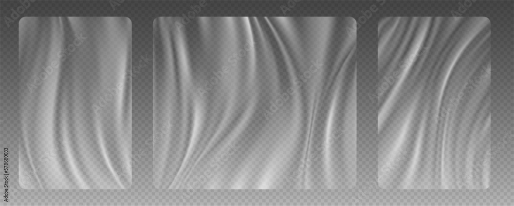 Plastic film, realistic stretch wrap, wrinkled polyethylene texture ...