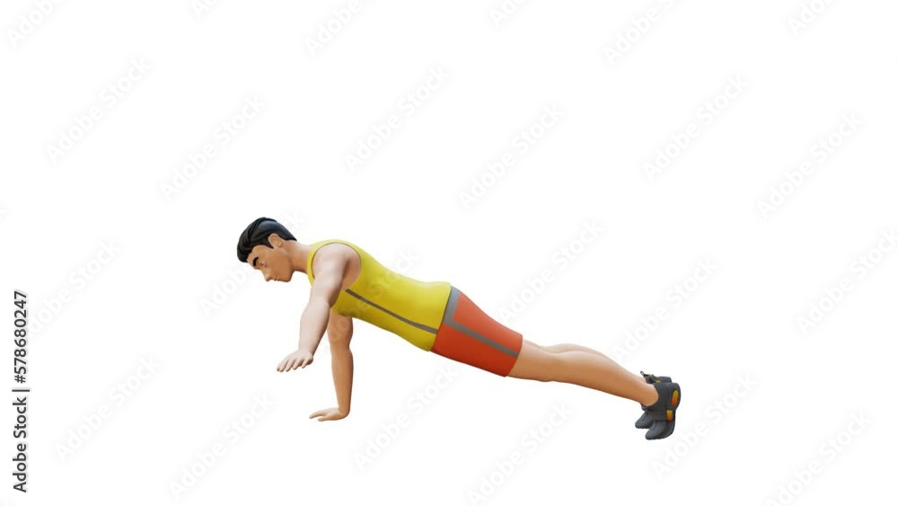 Vidéo Stock Man Character doing Push-Ups with rotation. Chest, upper ...