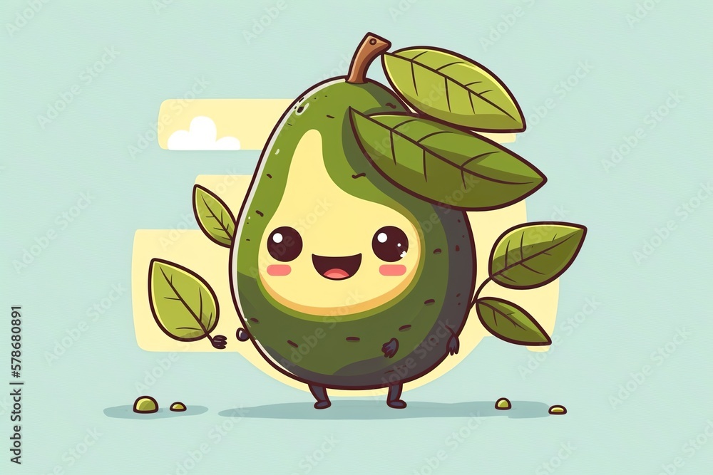 Cartoon avocado character flat illustration created with Generative AI ...