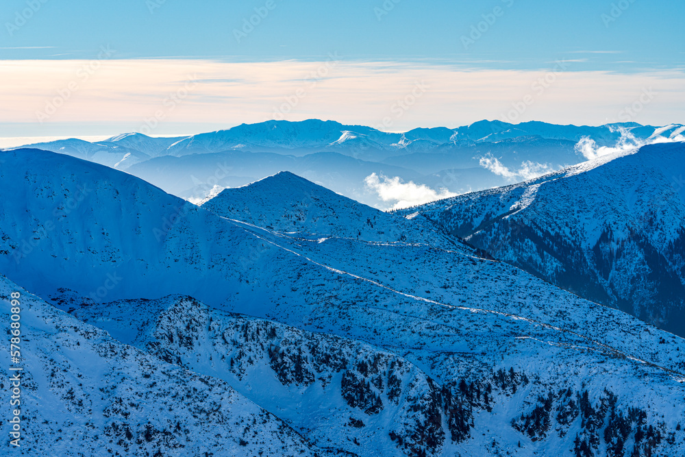 Poland 2022. Beautiful view on the snow Tatry. Zakopane, Giewont ...
