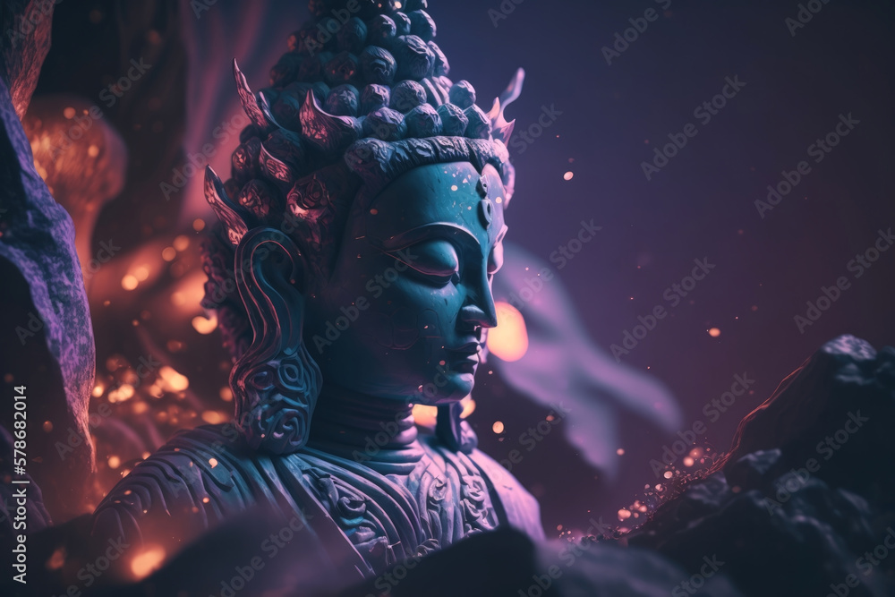 Meditation: Meditating Shiva statue in a calm night atmosphere ...