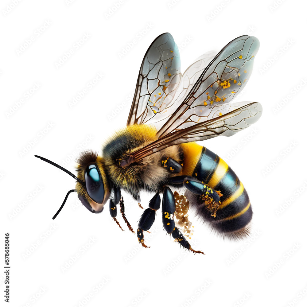 bee on isolated transparent background. bee is flying. macro ...