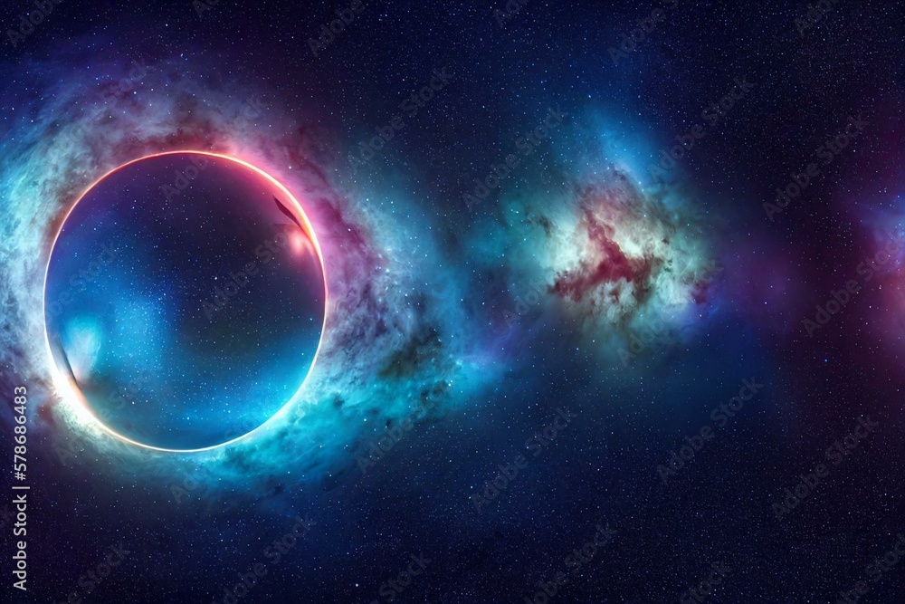 360 degree space background with glowing huge nebula with young stars ...