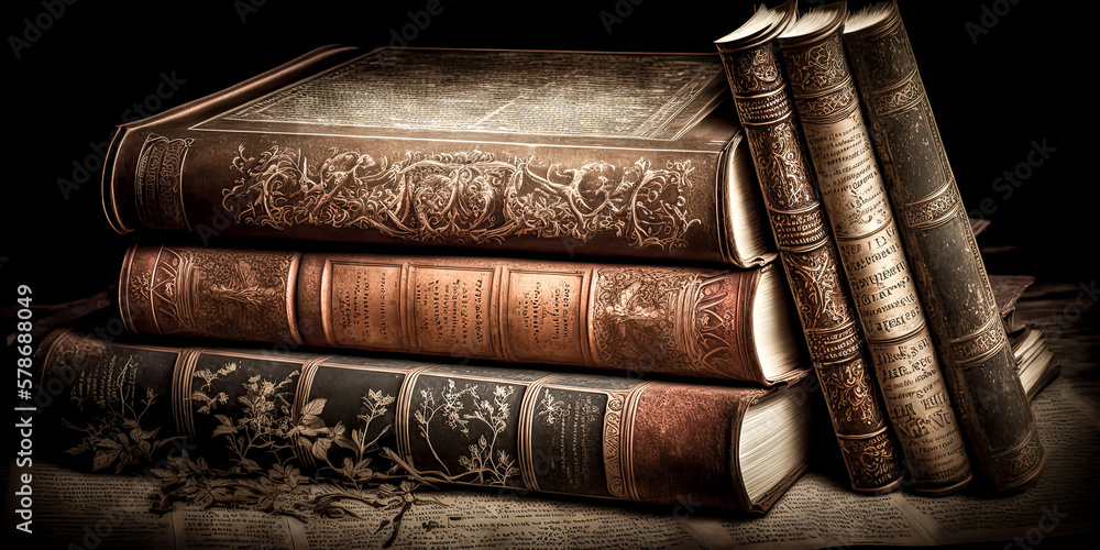 A faded book, its yellowed pages open to a forgotten story, lies atop a ...