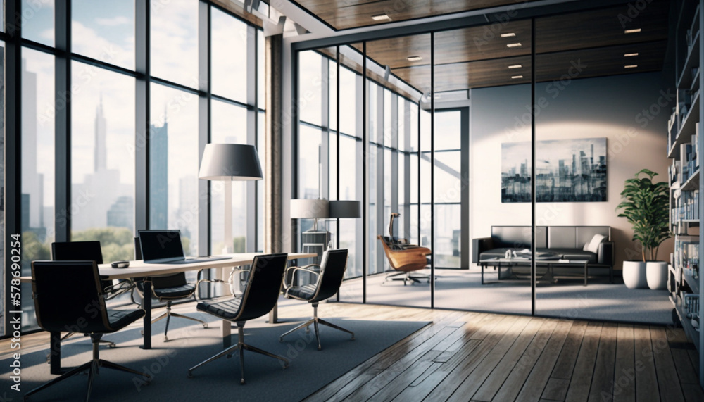 Genrative ai of Interior Design Modern office v4 Stock Illustration ...