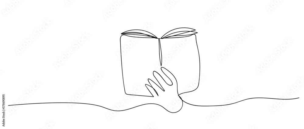 Single one line drawing of open text book for study. Back to school ...