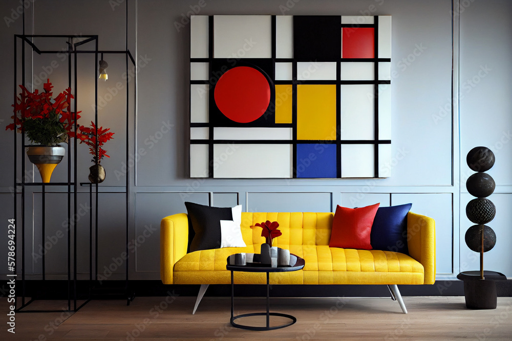 Interior design of a minimalist, bold and geometric style living room ...